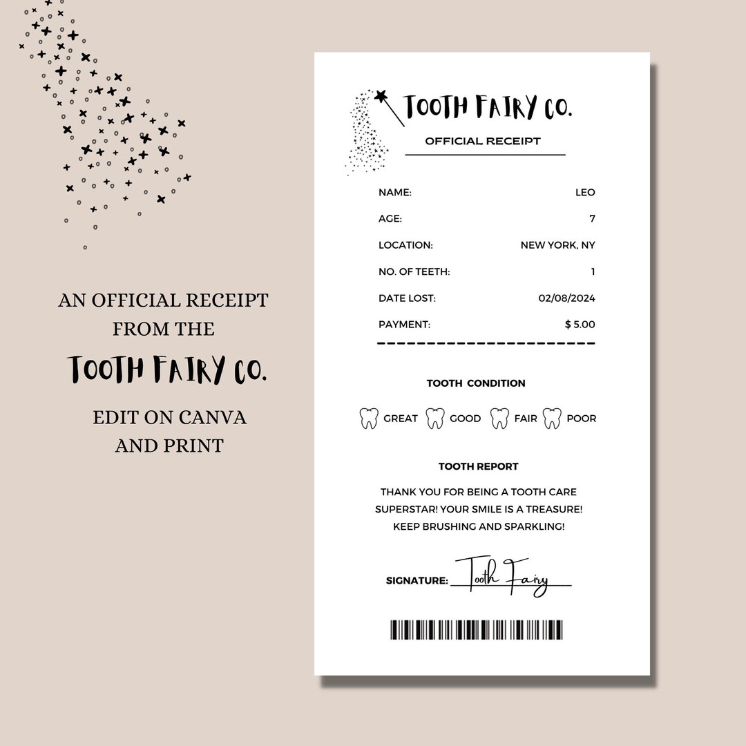 Editable Tooth Fairy Receipt Printable, Tooth Fairy Receipt Template ...