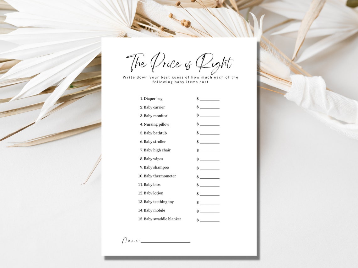 The Price is Right Baby Shower Game, Minimalist Baby Shower Game ...