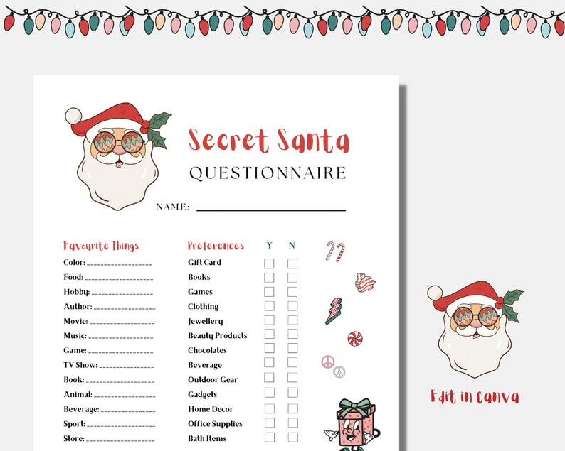 Secret Santa Questionnaire for Coworkers and Teachers, Secret Santa ...