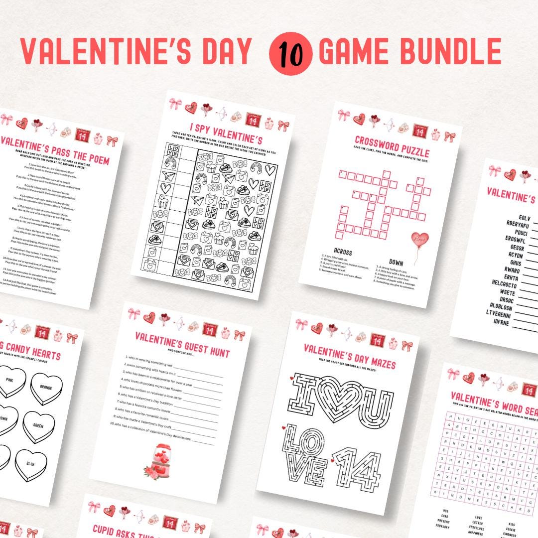 Valentine's Game Bundle, 10 Valentine's Party Games, Printable ...