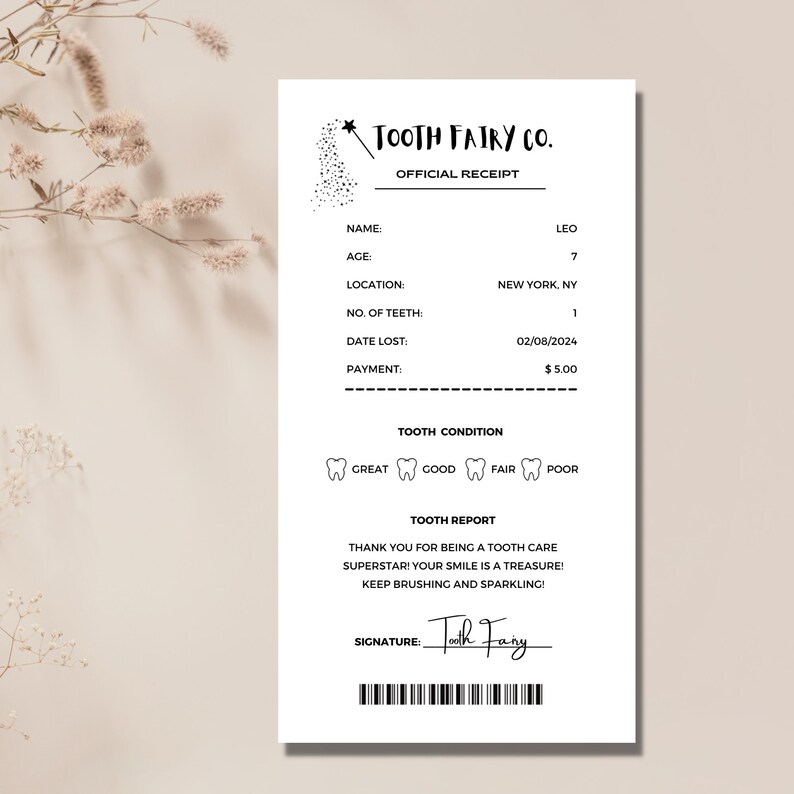 Editable Tooth Fairy Receipt Printable, Tooth Fairy Receipt Template ...