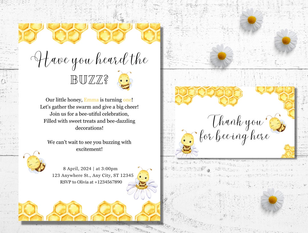 Bee Birthday Invitation Template Bundle, Bee 1st Birthday Invite, 1st ...