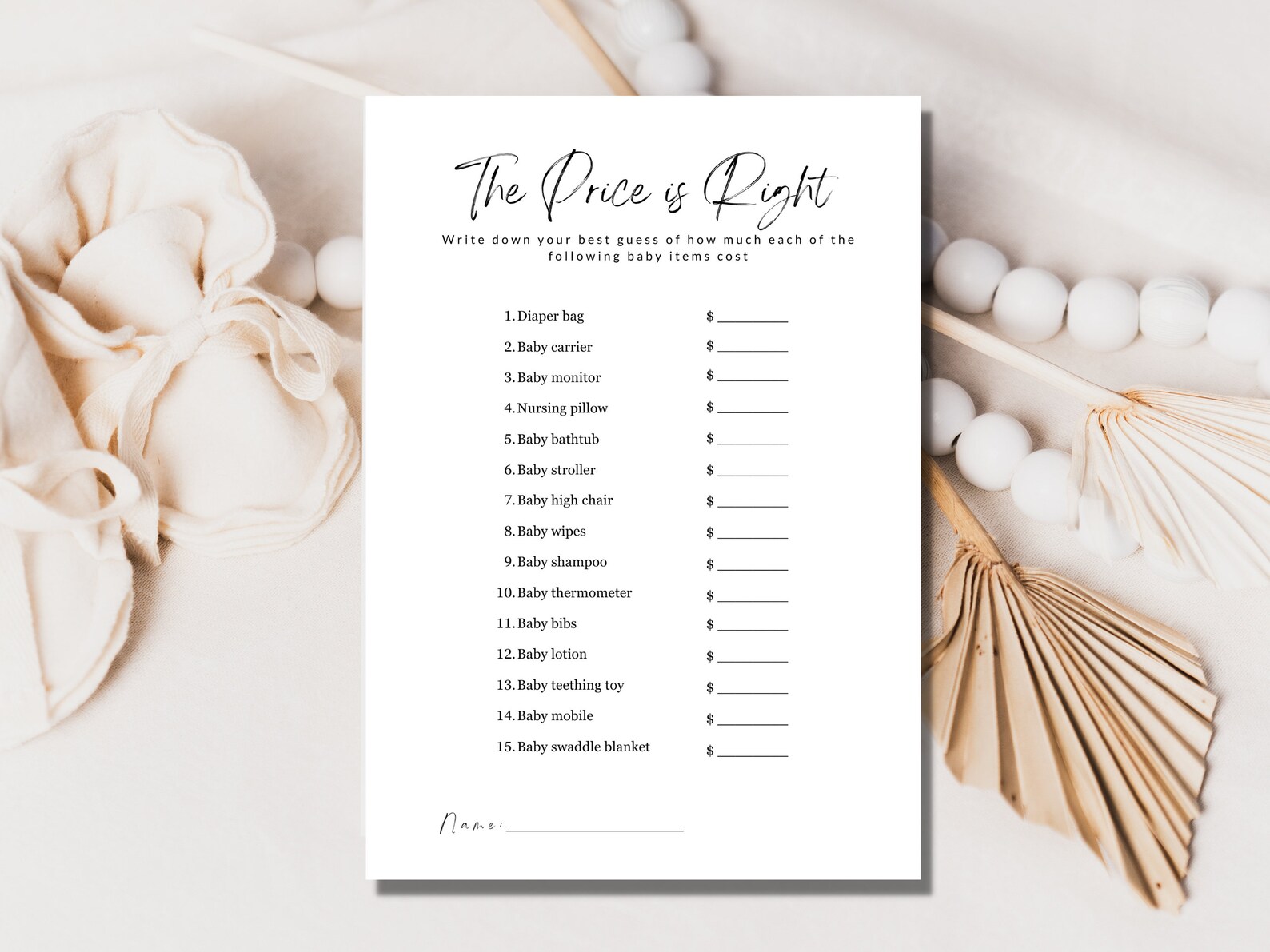 The Price is Right Baby Shower Game, Minimalist Baby Shower Game ...