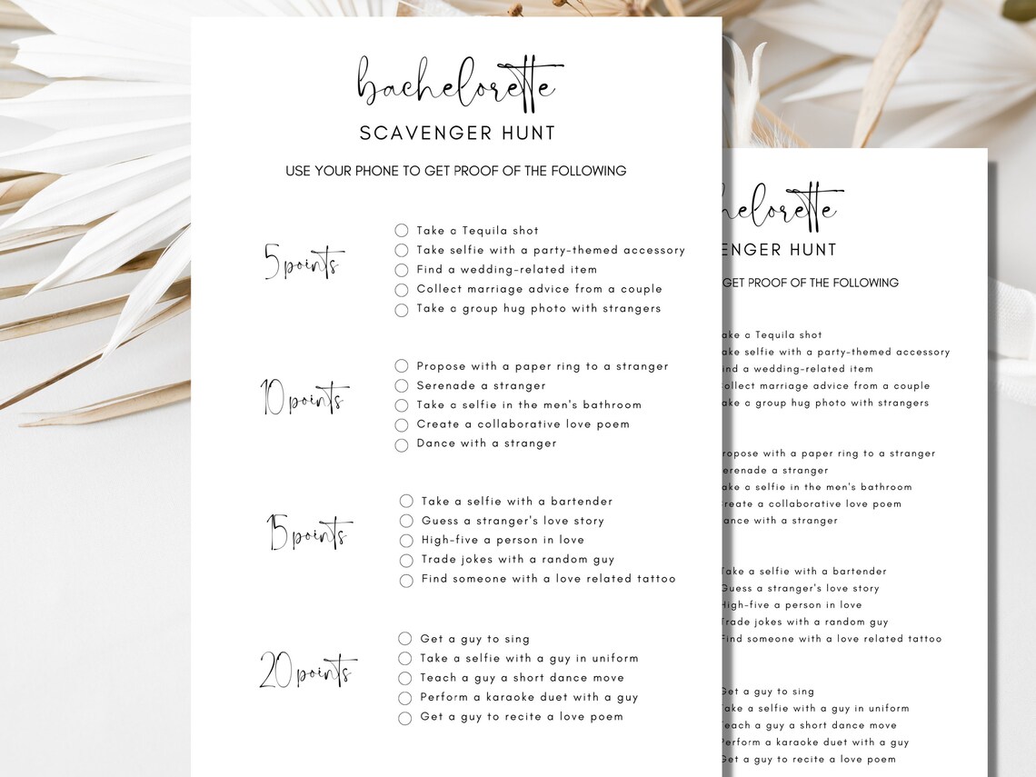 Bachelorette Scavenger Hunt Template Canva Minimalist Bachelorette ...