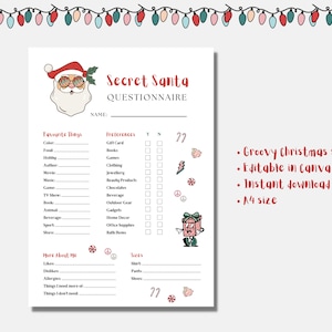 Secret Santa Questionnaire for Coworkers and Teachers, Secret Santa ...