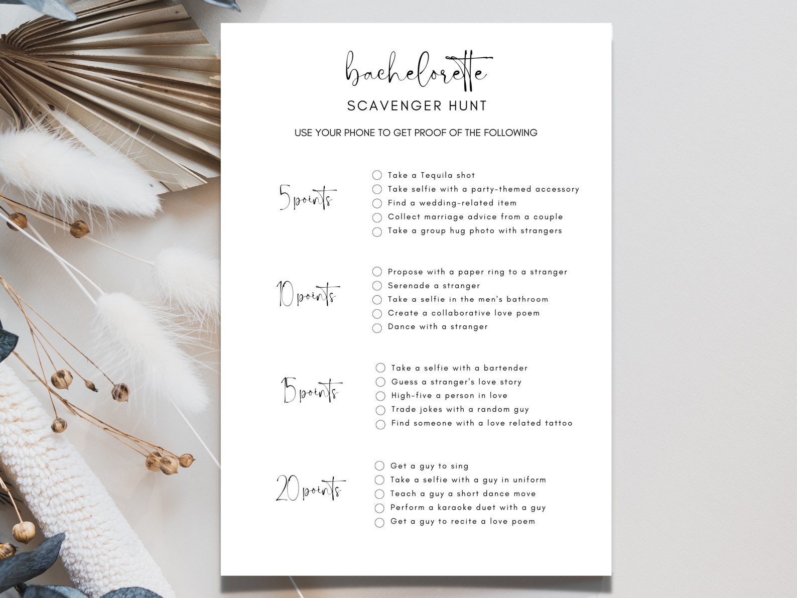 Bachelorette Scavenger Hunt Template Canva Minimalist Bachelorette ...