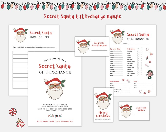 Editable Secret Santa Template Bundle, Printable Secret Santa ...