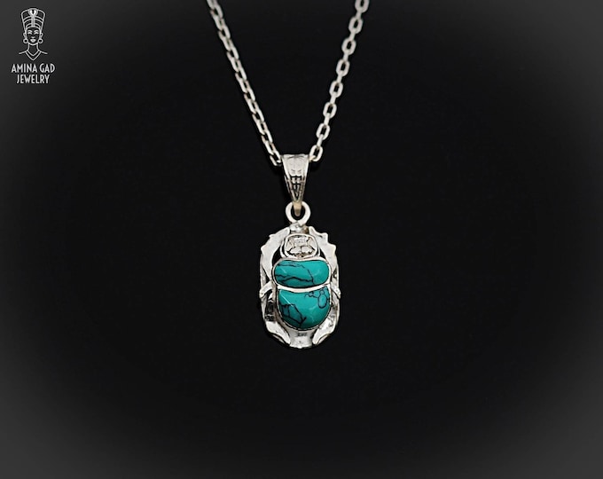 ASWAN Turquoise Egyptian Scarab Reproduction Necklace Winged - Etsy