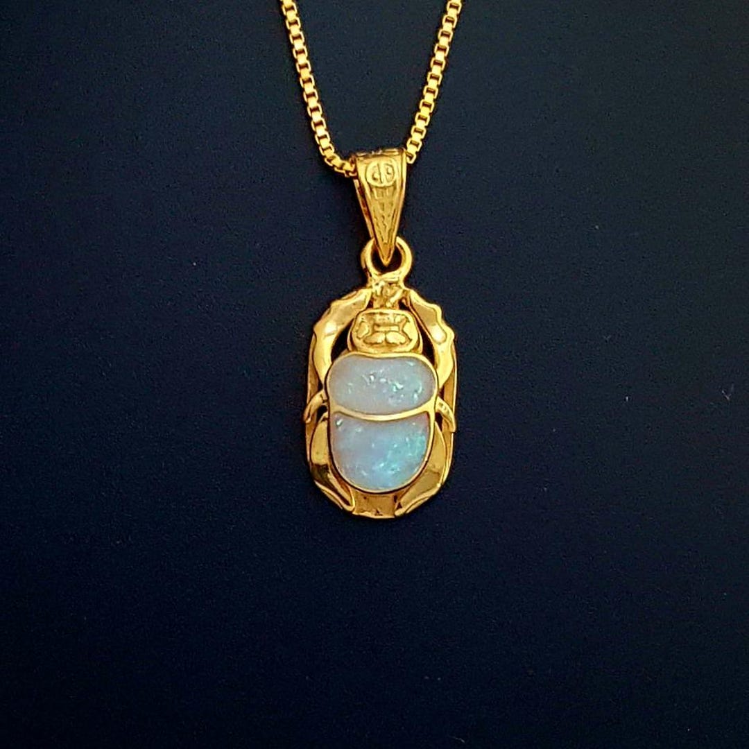 Opal Scarab Necklace, 14k Gold Vermeil Scarab Necklace, Scarab Pendant ...