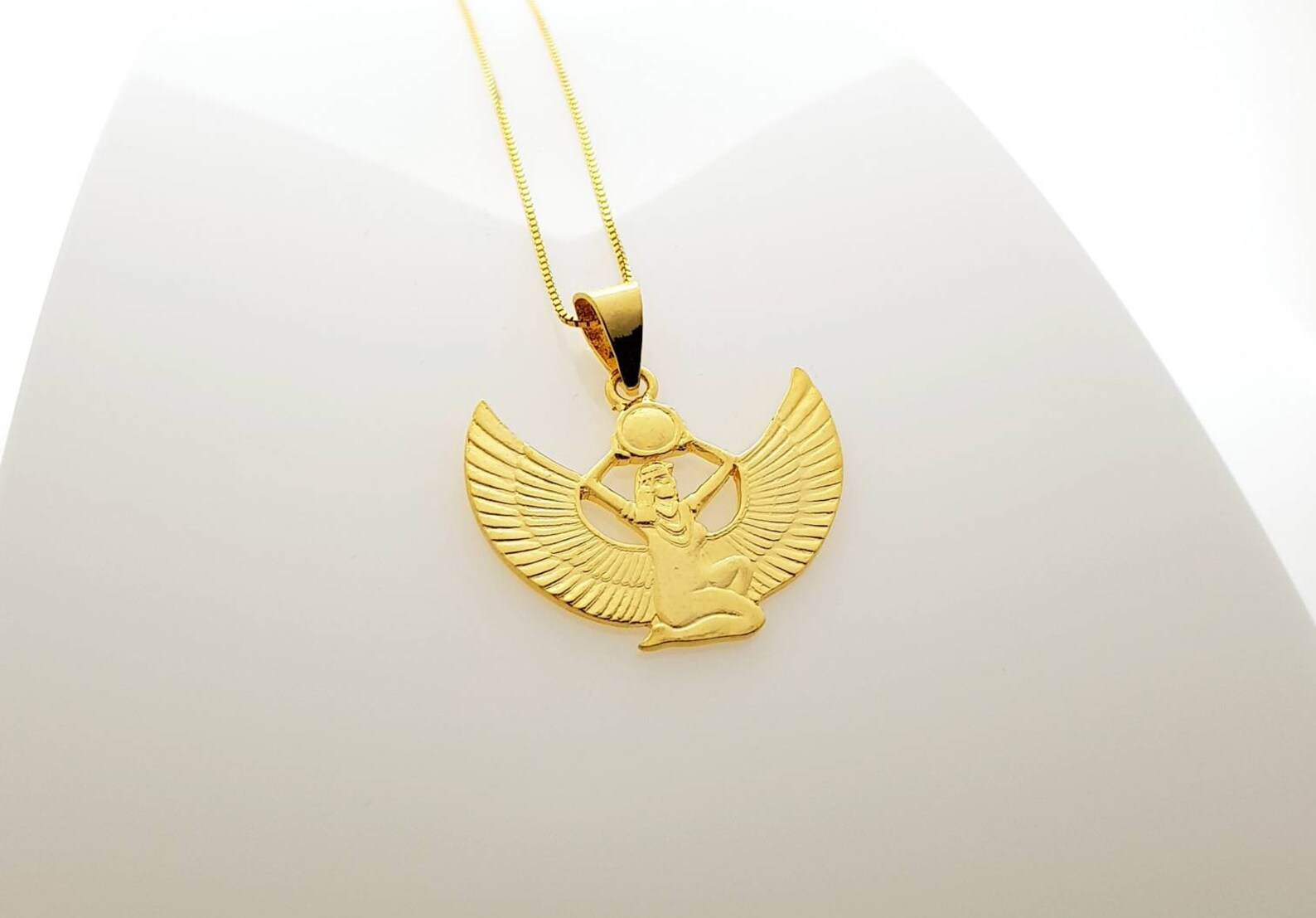 Large Goddess Isis Necklace, 14k Gold Vermeil Over Sterling Silver Isis ...