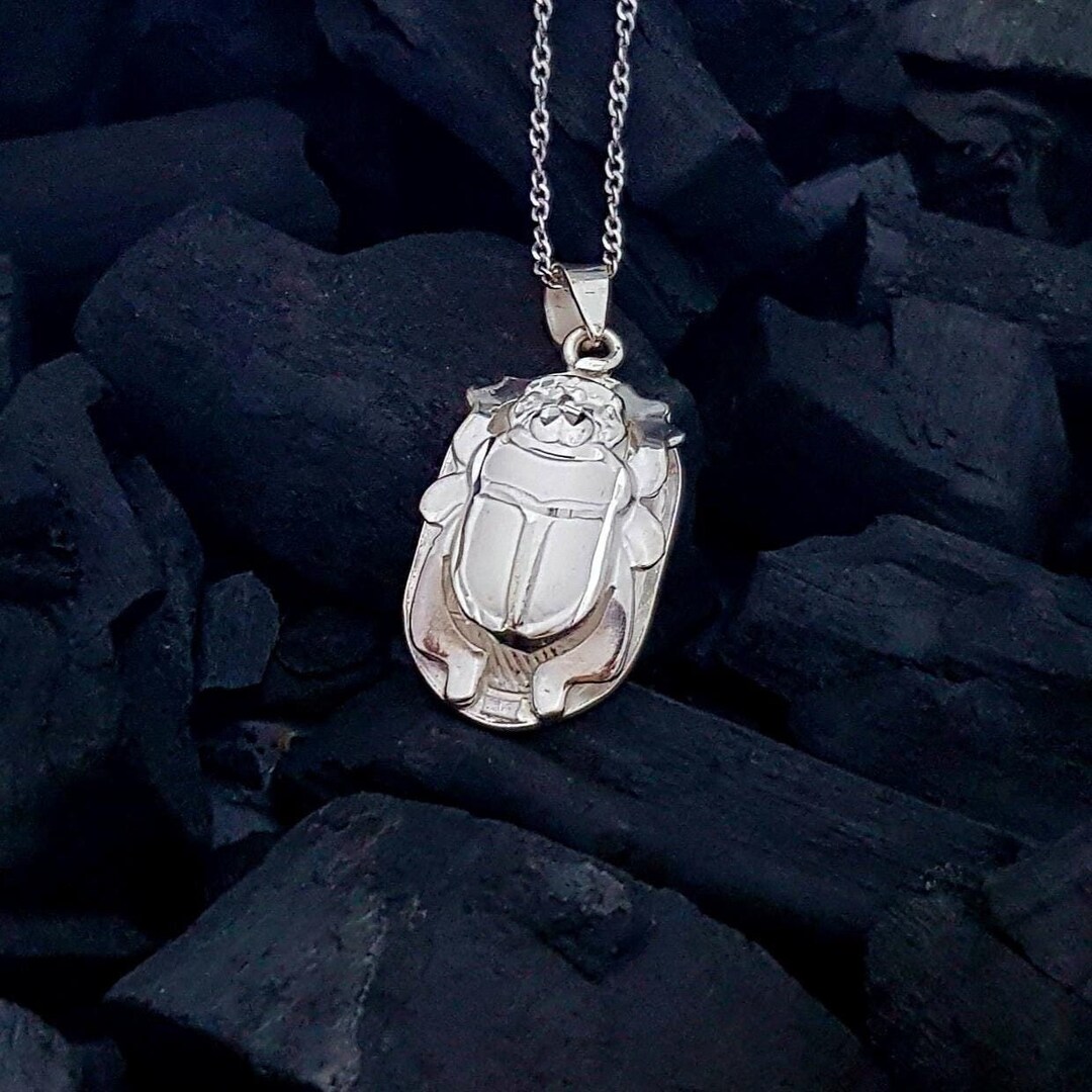 Double Side Scarab Necklace, Large Scarab Pendant, Sterling Silver ...