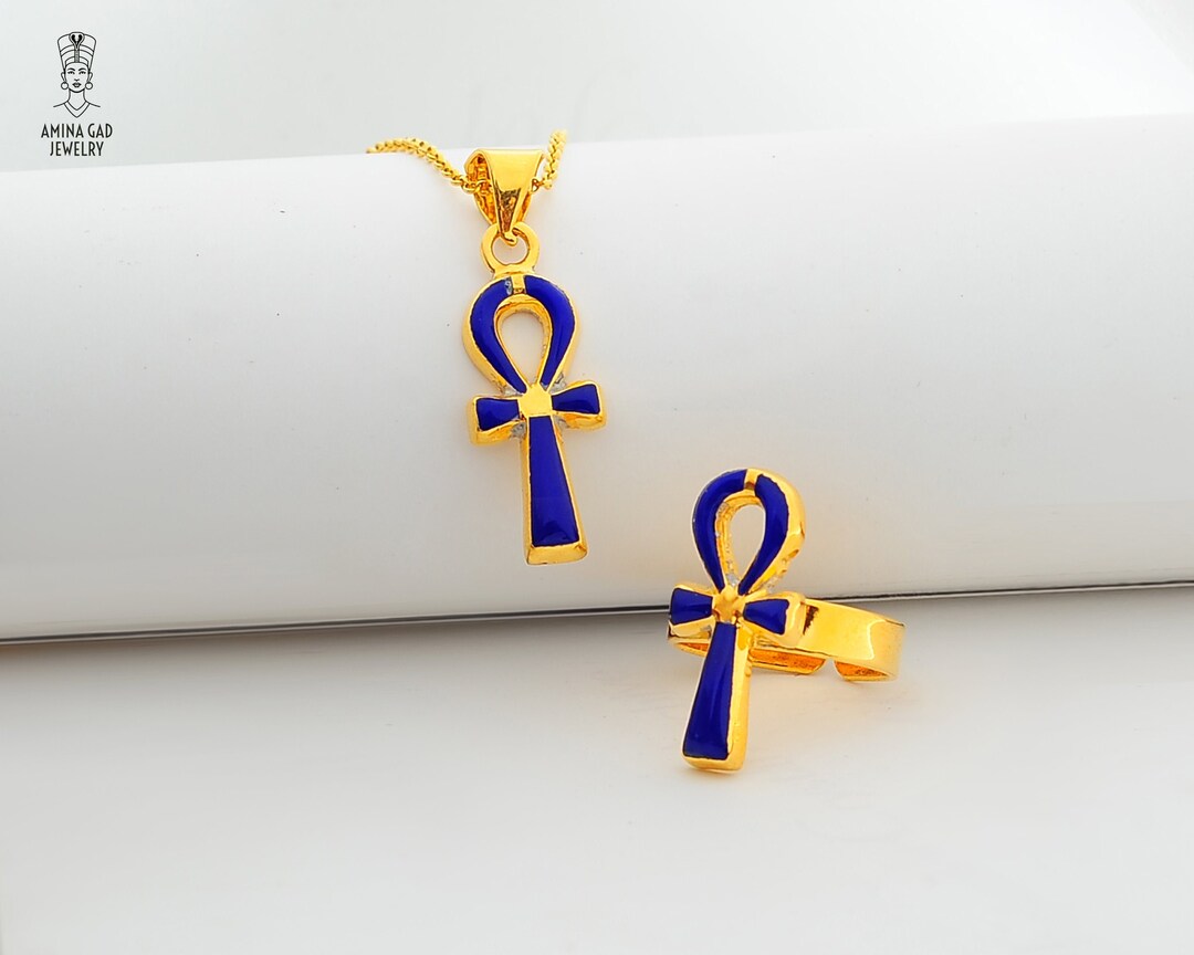 Gold Ankh Ring and Necklace, Ankh Set 14k Gold Vermeil Over Sterling ...