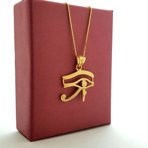 Large Gold Eye of Horus Pendant, 14k Vermeil Sterling Silver, Egyptian ...