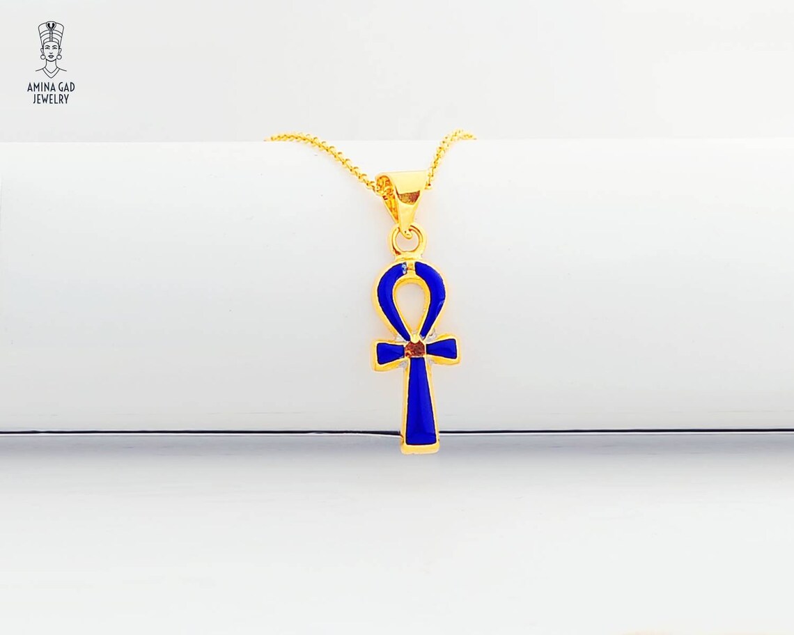 Lapis Blue Ankh Necklace 14k Gold Vermeil Over Sterling | Etsy