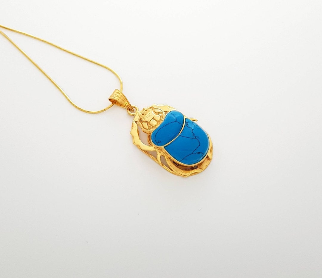 Turquoise Scarab Pendant: 14k Gold Vermeil Egyptian Beetle Necklace - Etsy