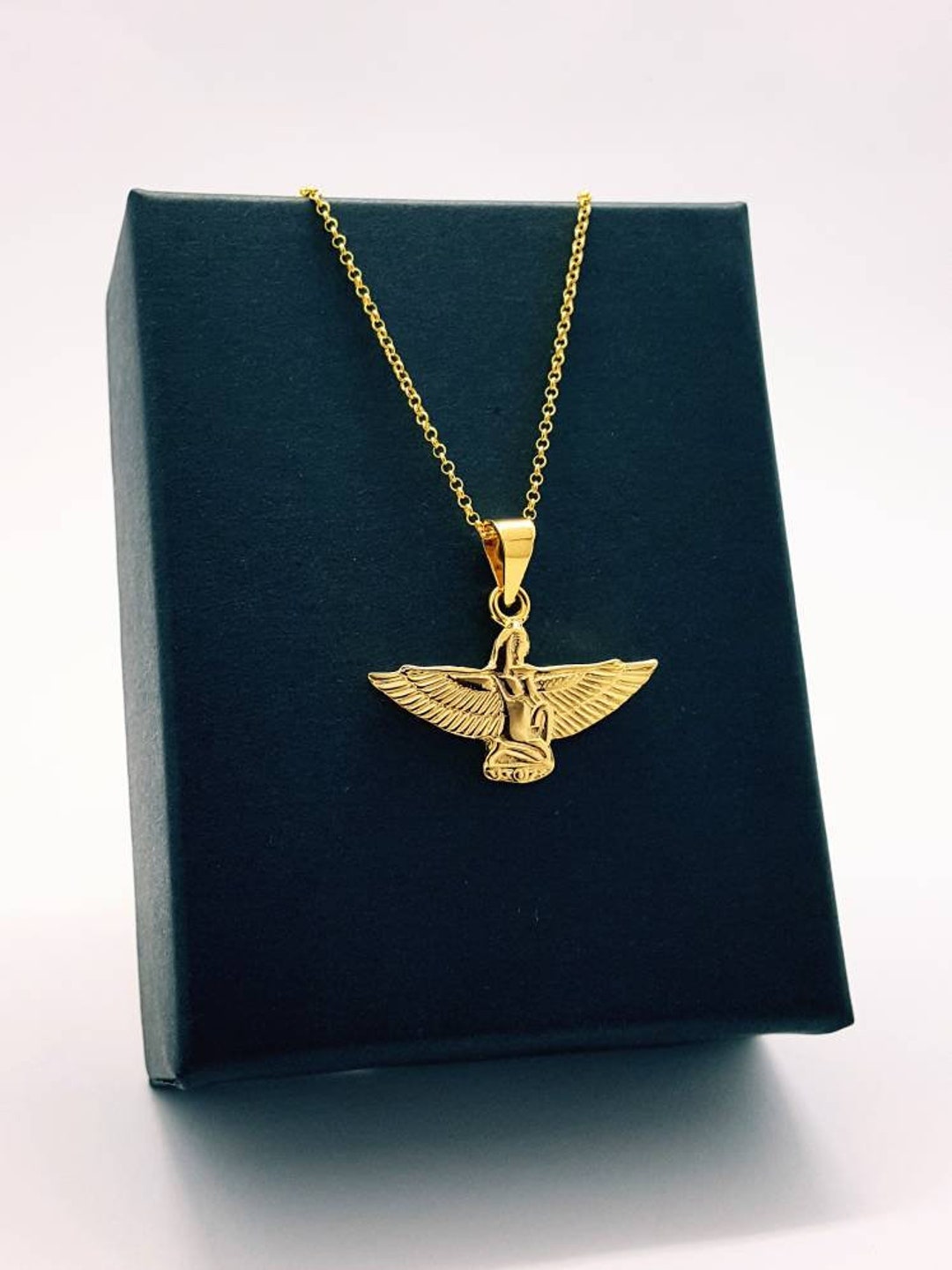 Large Gold Isis Necklace, 14k Gold Vermeil Over Sterling Silver, Winged ...