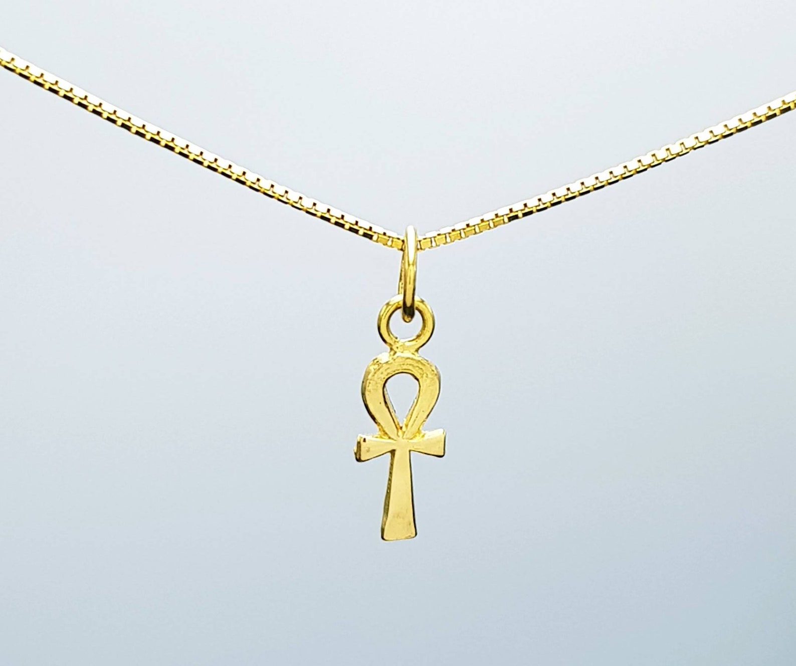 18k Solid Gold Ankh Pendant, Egyptian Key of Life, Ankh Charm, Gold ...