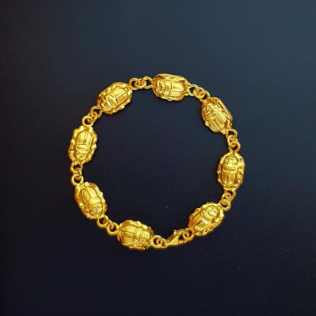 Gold Scarab Bracelet, 14k Vermeil Sterling Silver, Egyptian Beetle ...