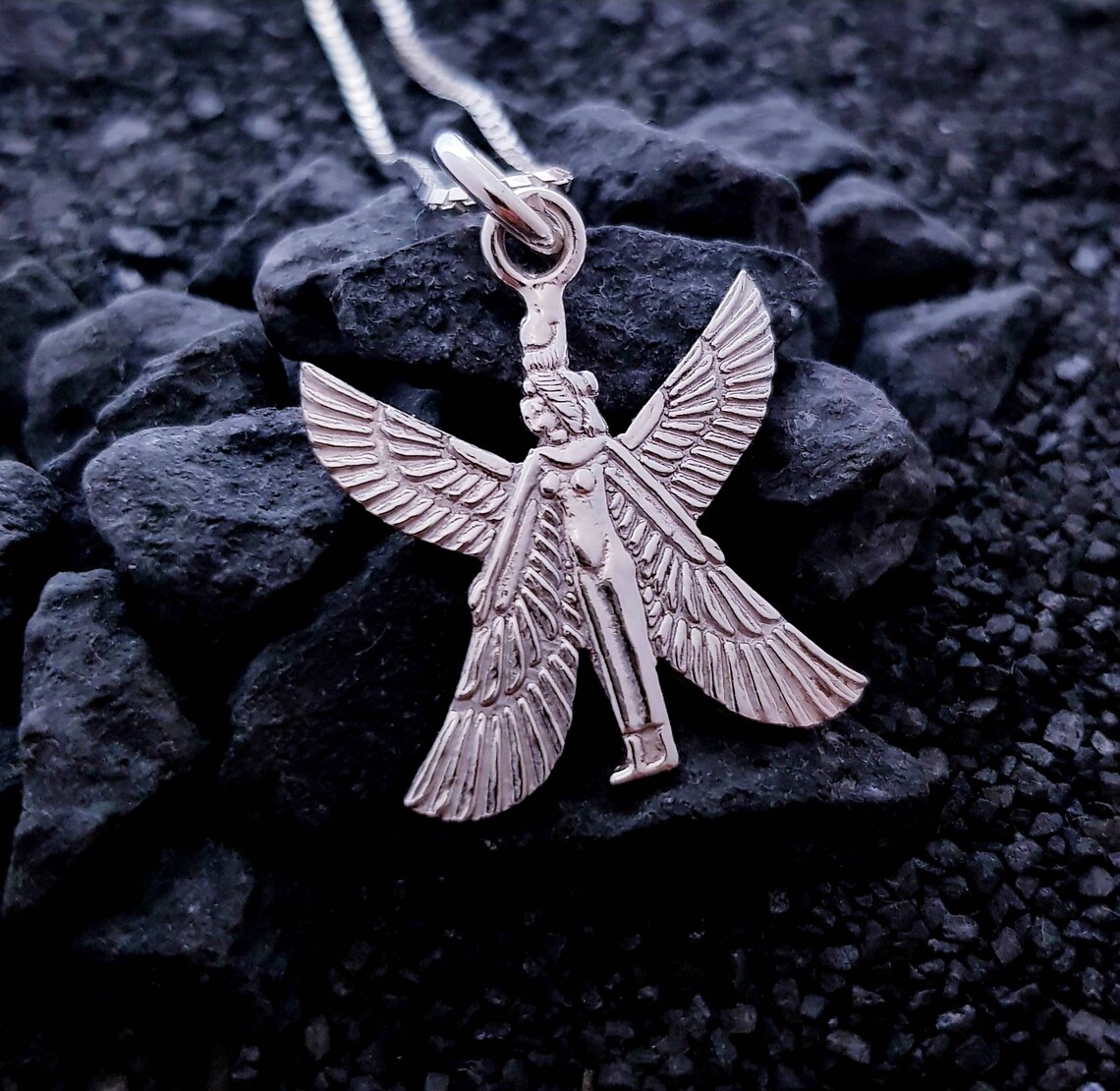 Isis Necklace Sterling Silver Winged Isis Necklace Goddess - Etsy