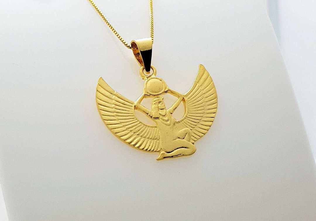 Large Goddess Isis Necklace, 14k Gold Vermeil Over Sterling Silver Isis ...