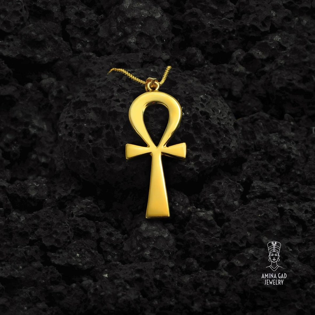 Gold Ankh Necklace, 14k Gold Plated Sterling Silver, Egyptian Revival ...
