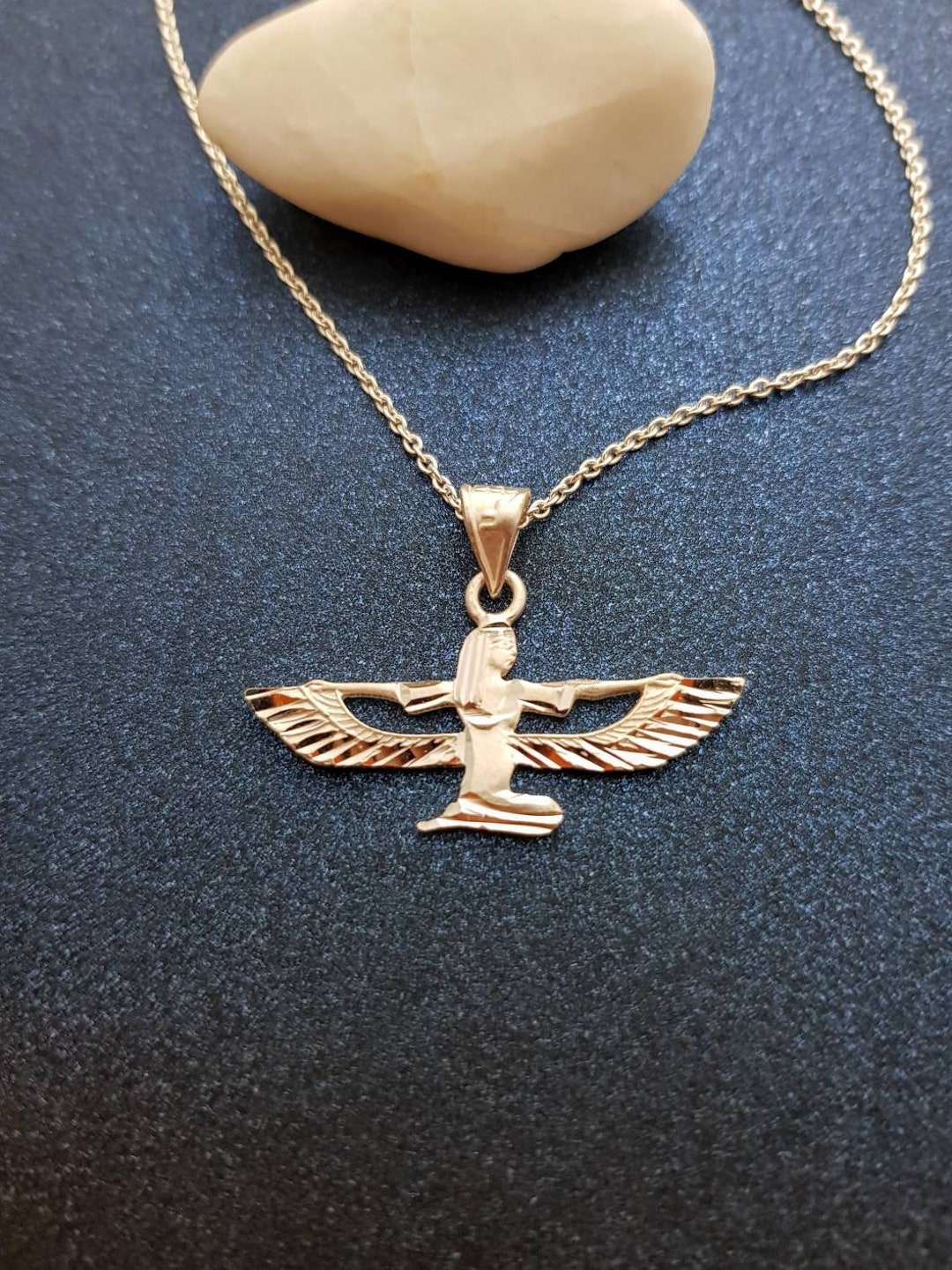 Winged Isis Necklace Sterling Silver Necklace Hand Engraved - Etsy