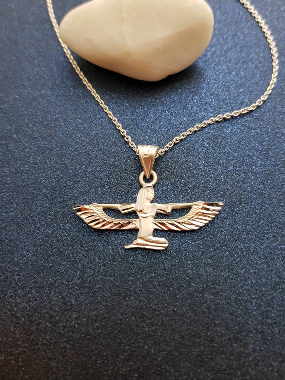 Winged Isis Necklace Sterling Silver Necklace Hand Engraved - Etsy