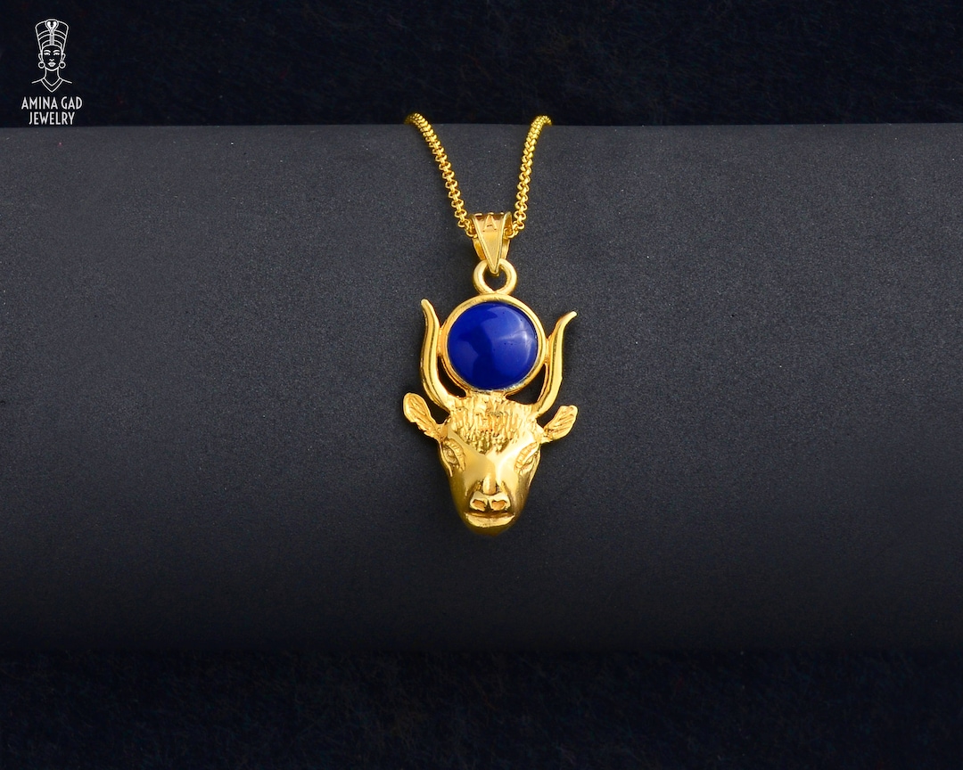 Collar de vaca de la diosa Hathor, chapado en oro de 14 k sobre plata ...