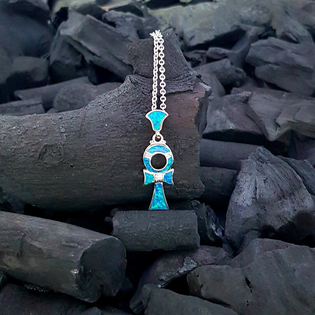 Opal Ankh Necklace, Sterling Silver Ankh Necklace, Blue Opal Ankh ...