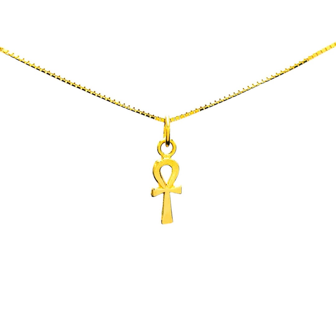 18k Solid Gold Ankh Pendant, Egyptian Key of Life, Ankh Charm, Gold ...