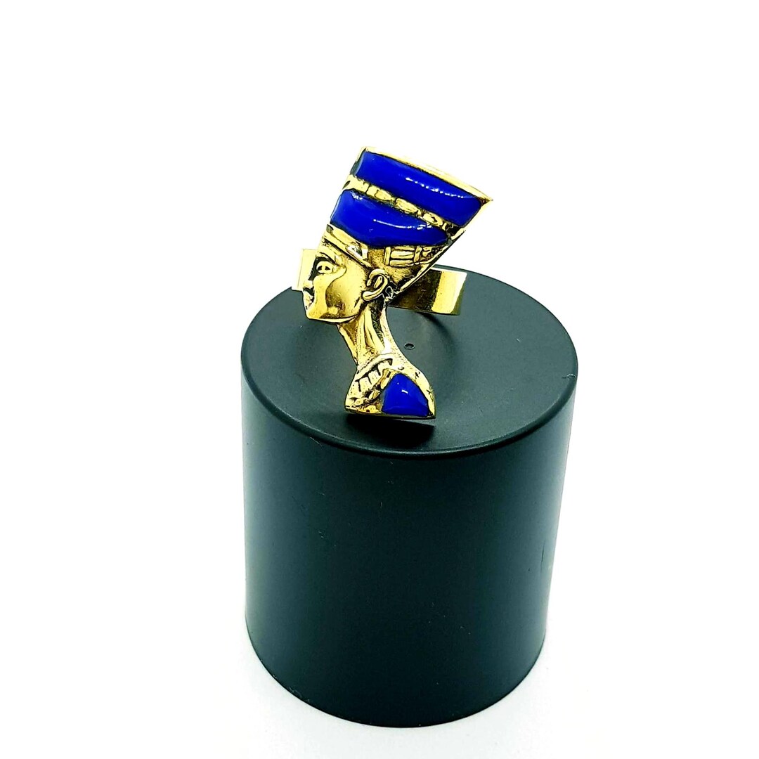Gold Nefertiti Ring: 14k Vermeil Sterling Silver, Lapis Enamel - Etsy