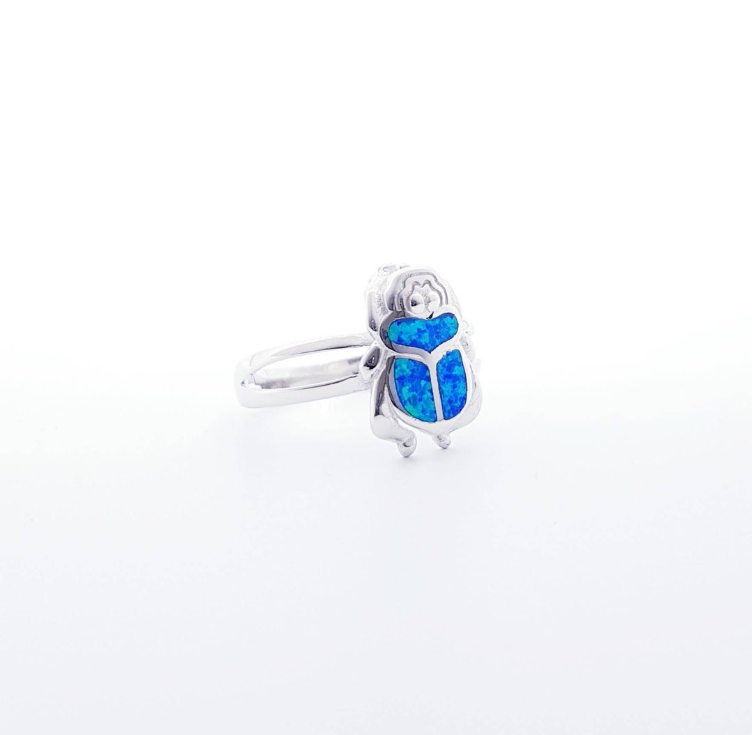 Blue Opal Scarab Ring, Sterling Silver Scarab Ring, Egyptian Beetle ...
