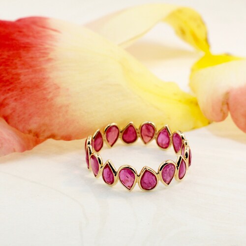 Aiyana Pear Shaped Ruby Bezel Set Full Eternity Ring 14K - Etsy
