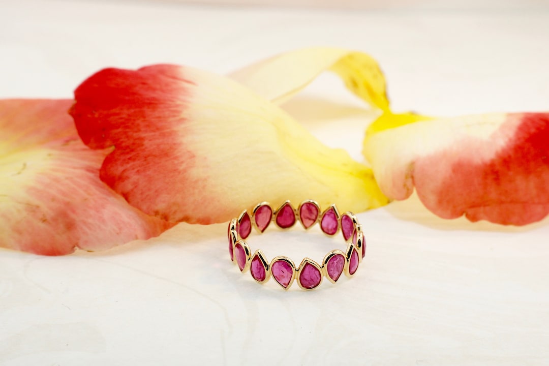 Aiyana Pear Shaped Ruby Bezel Set Full Eternity Ring 14K Yellow Gold ...