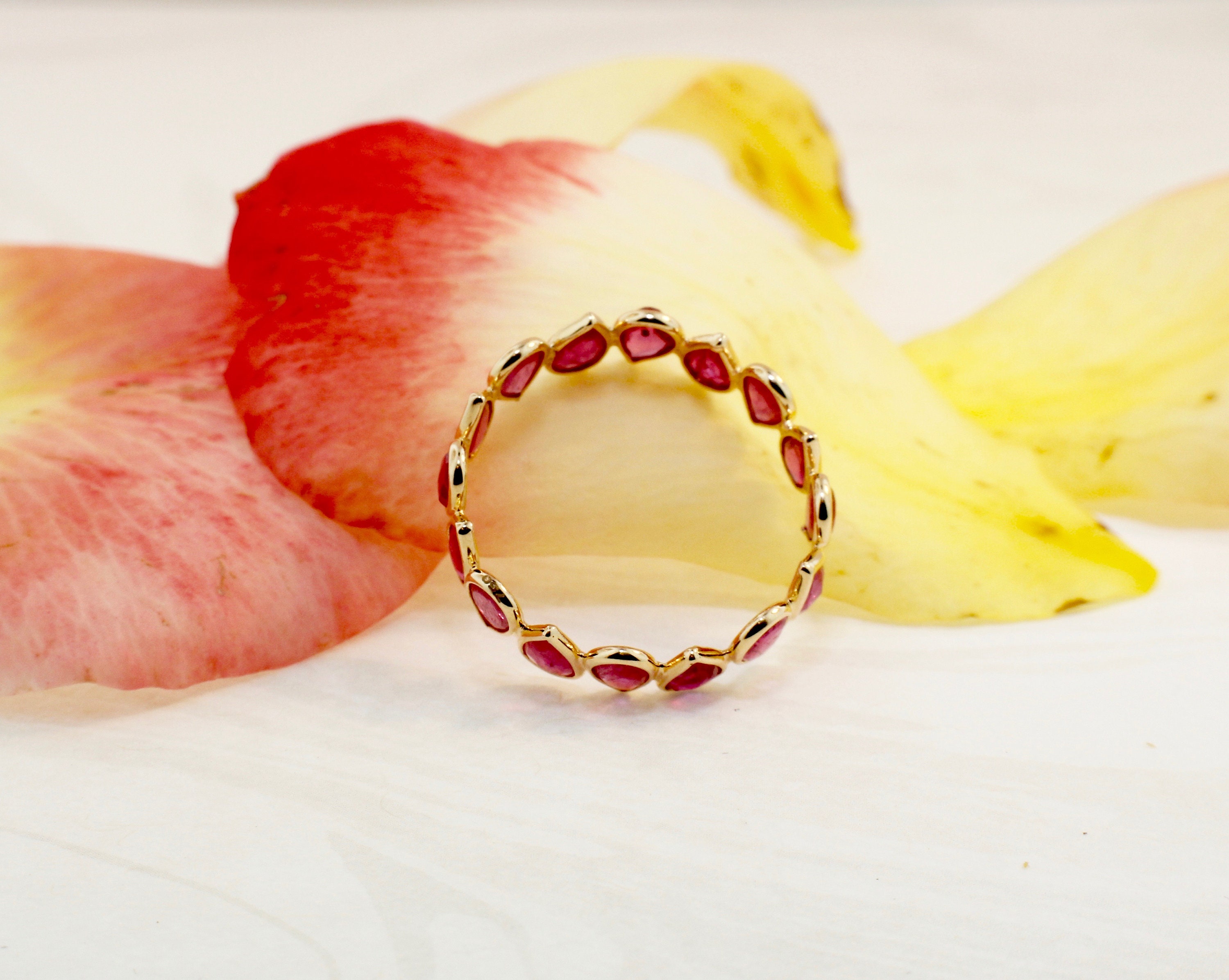 Aiyana Pear Shaped Ruby Bezel Set Full Eternity Ring 14K - Etsy