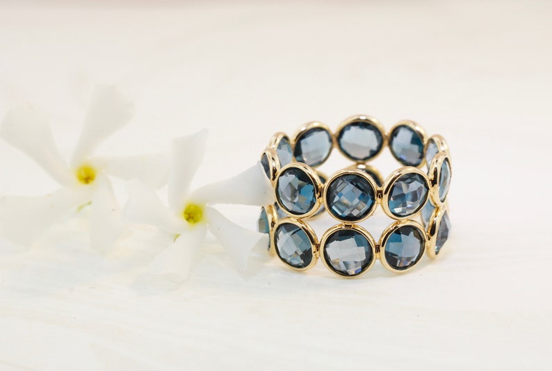 Aiyana Blue Topaz Round Checker Cut Double Row Bezel Set Full - Etsy