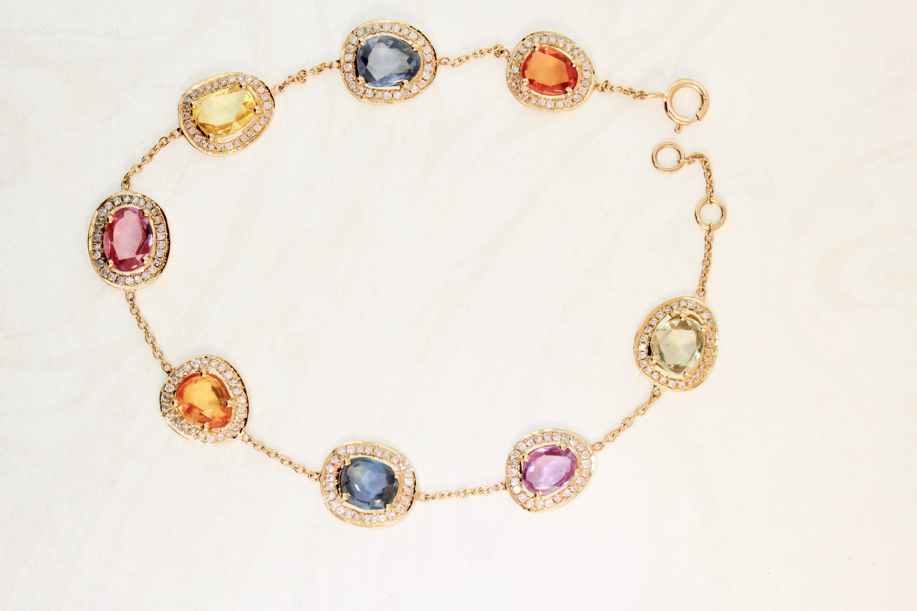 Stella Multi Colored Sapphire Halo Station Bracelet 14K Yellow Gold ...