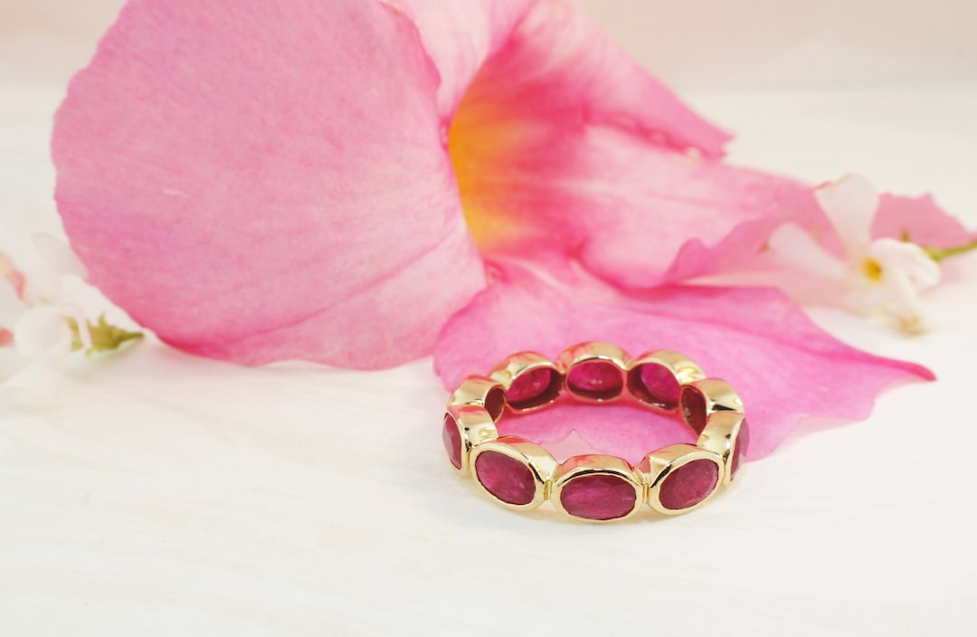 Niran Oval-shaped Ruby Deep Bezel Set Full Eternity Ring 14K Yellow ...