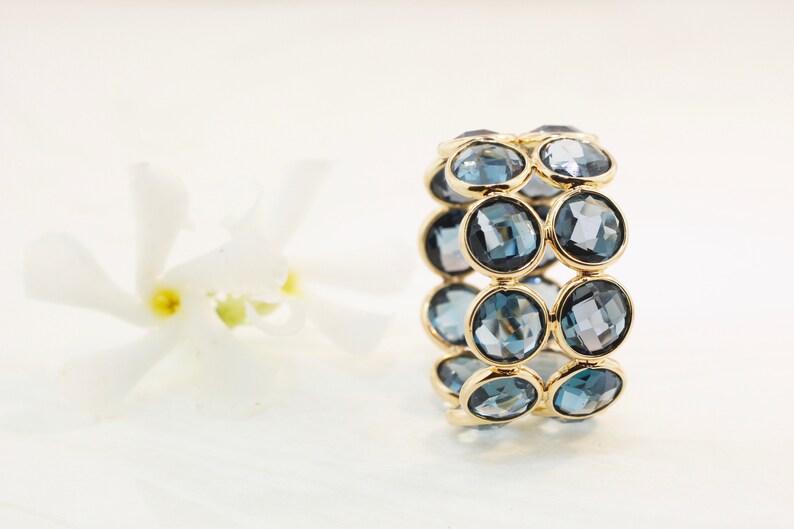 Aiyana Blue Topaz Round Checker Cut Double Row Bezel Set Full - Etsy