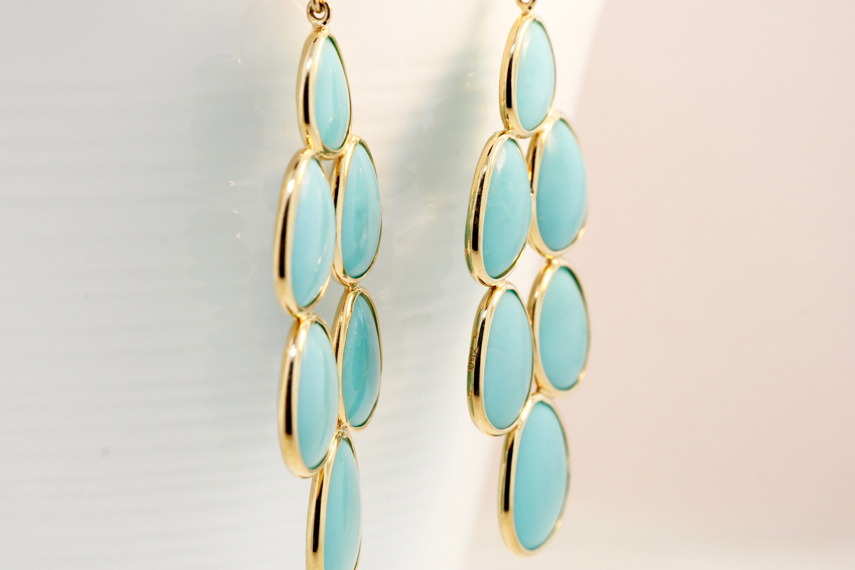Oceana Turquoise Tear-drop Chandelier Dangling Earrings 18K | Etsy