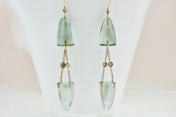 Molly Green Quartz and Diamond Dangle Earrings 14K Yellow Gold ER11152 Handmade Jewelry Etsy