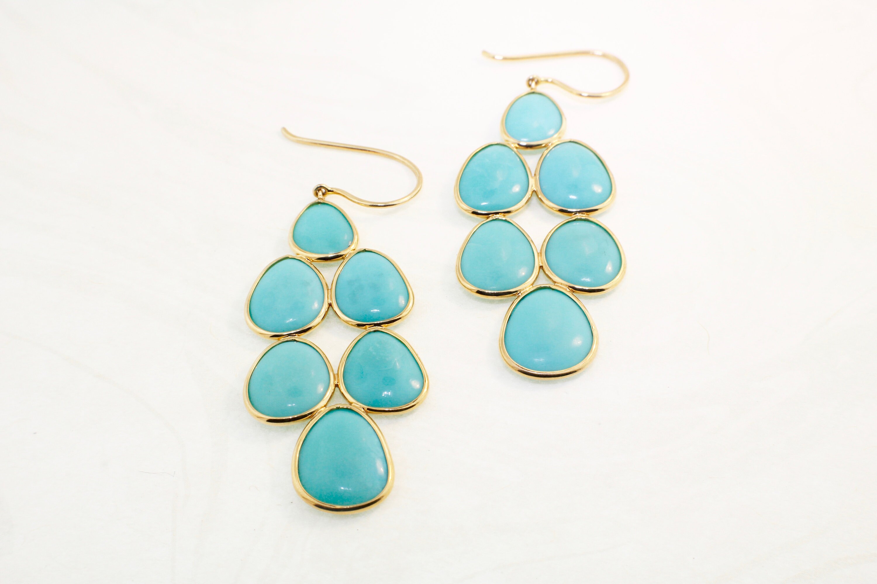 Oceana Turquoise Tear-drop Chandelier Dangling Earrings 18K | Etsy