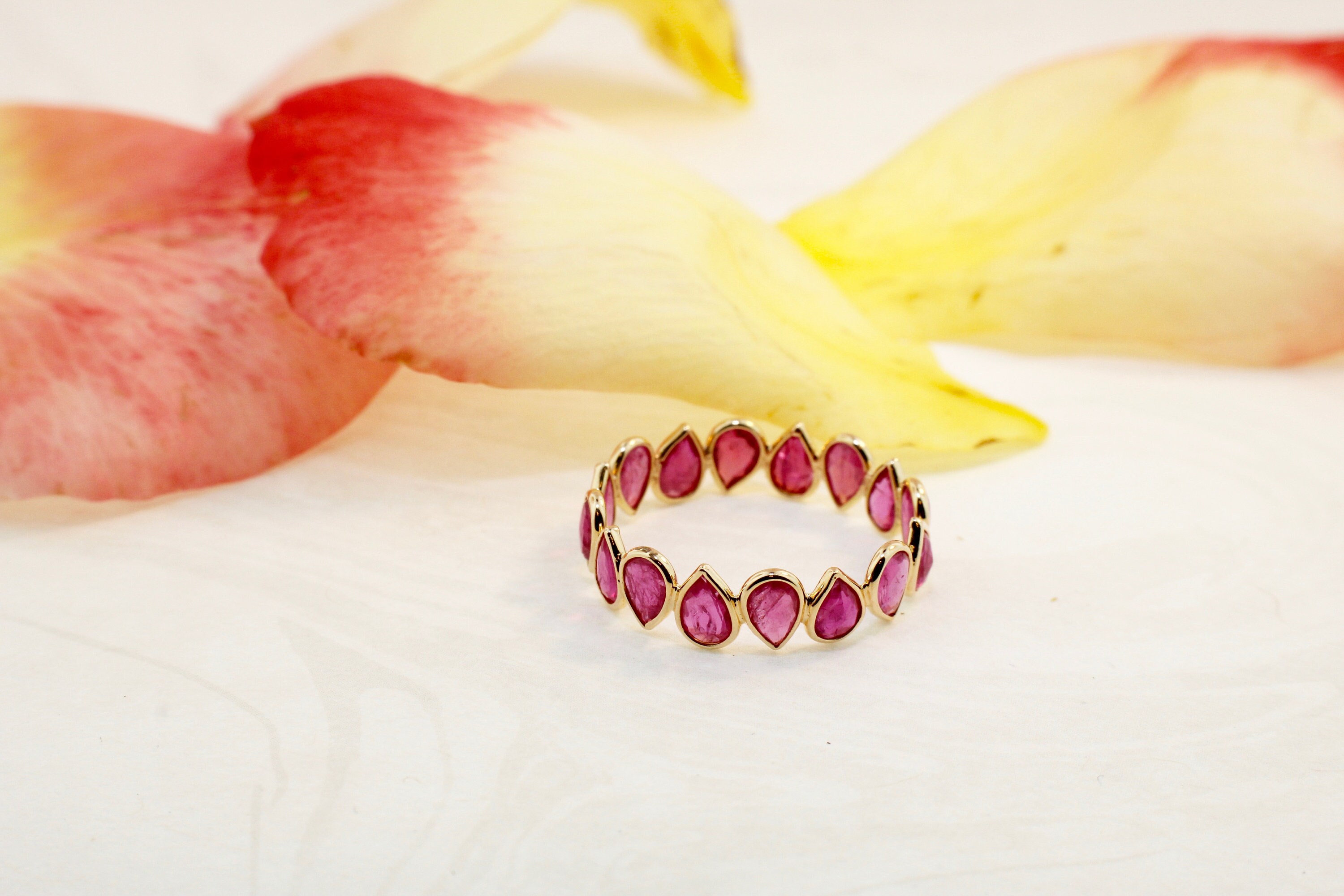 Aiyana Pear Shaped Ruby Bezel Set Full Eternity Ring 14K - Etsy