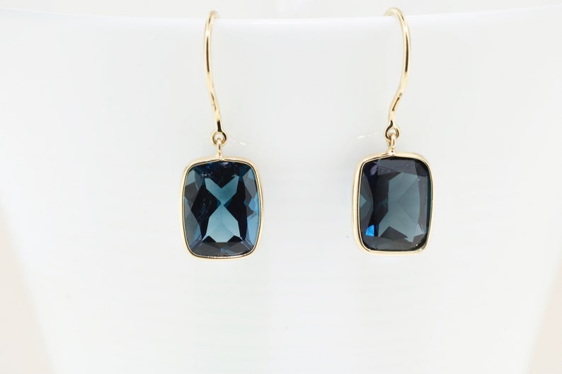 Ava London Blue Topaz Rectangle Solitaire Drop Earrings 14K - Etsy