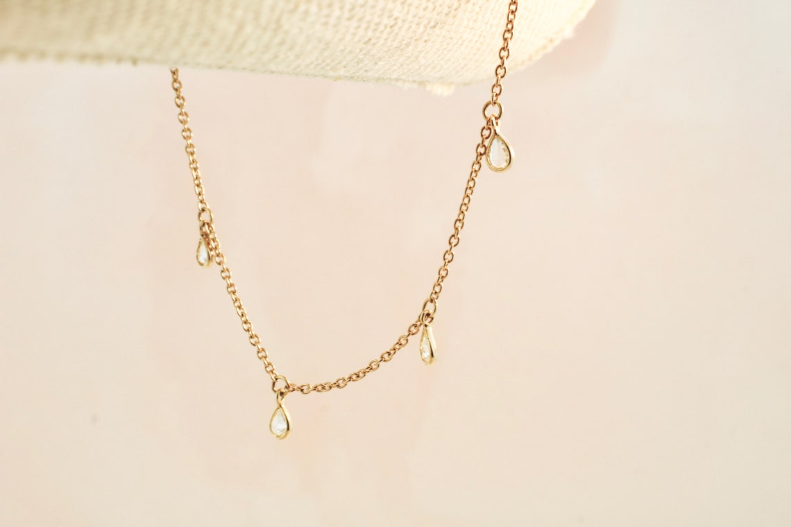 Drizzle Diamond Pear Shape Rose Cut Bezel Set Dangling | Etsy