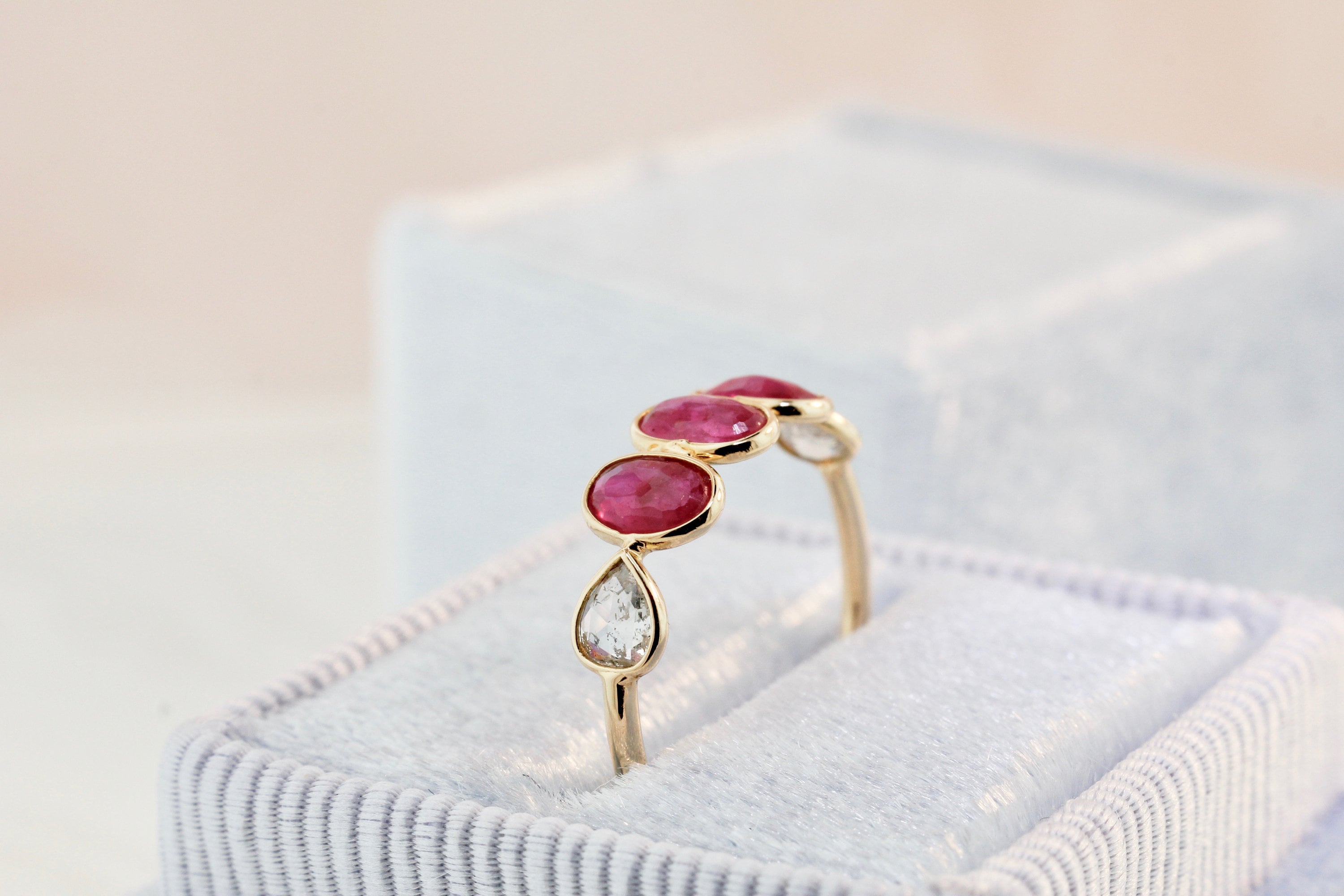 Hana Oval Shaped Ruby 3 Stones and Pear Shaped Diamond | Etsy