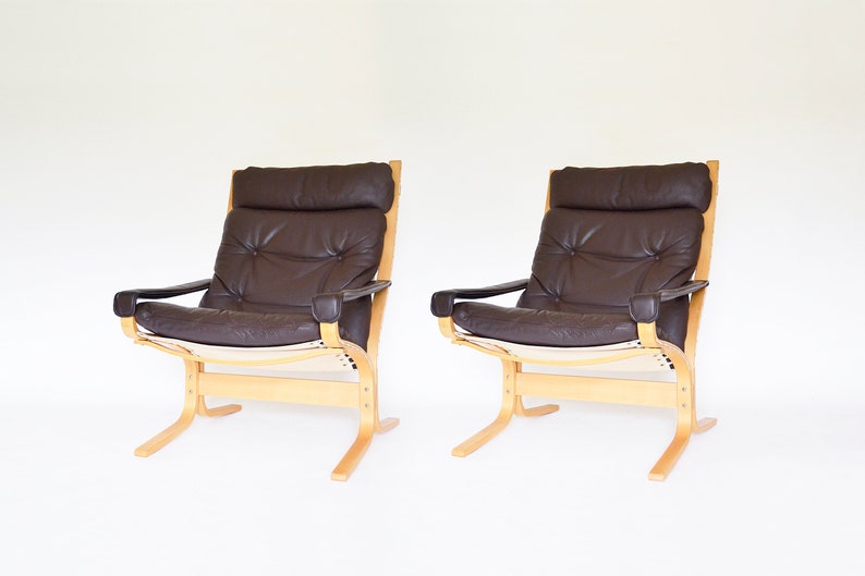 Vintage Brown Leather Plywood Siesta Chairs Ingmar Relling Westnofa ...