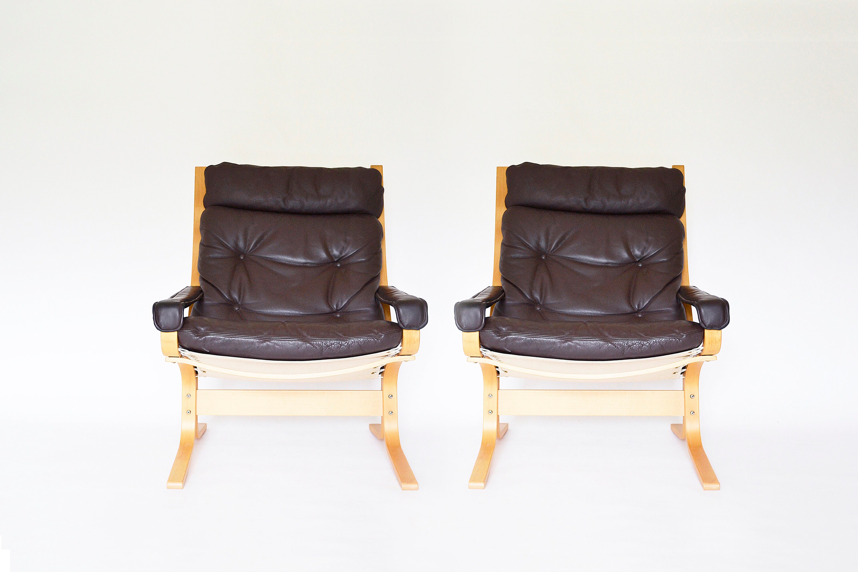 Vintage Brown Leather Plywood Siesta Chairs Ingmar Relling Westnofa ...