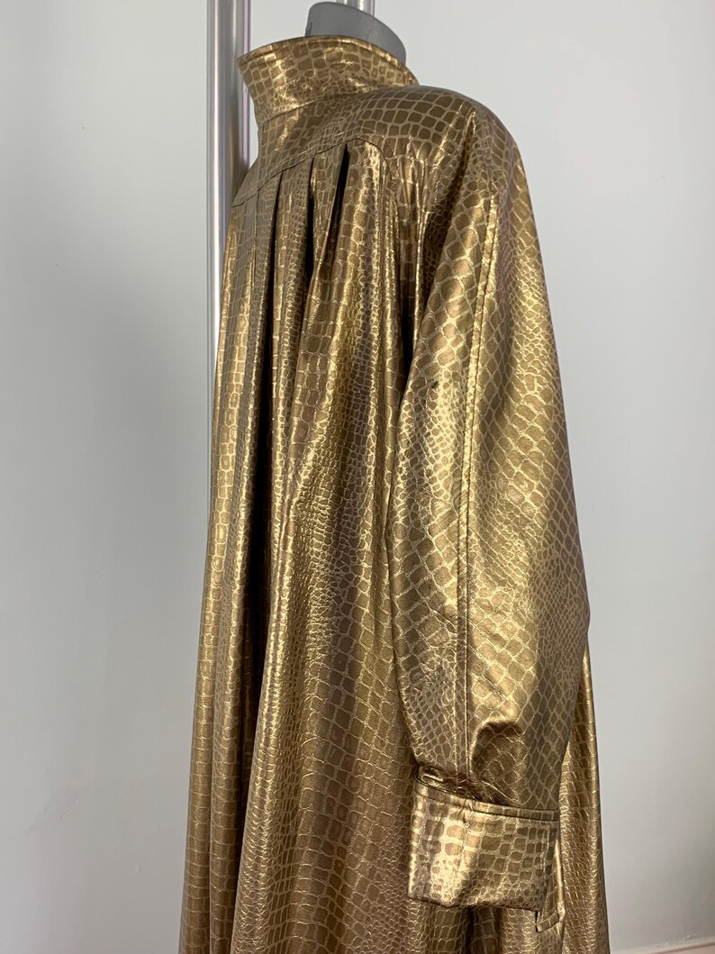 80s Long Gold Coat Metallic Faux Leather Snake Print Oversized Glam ...