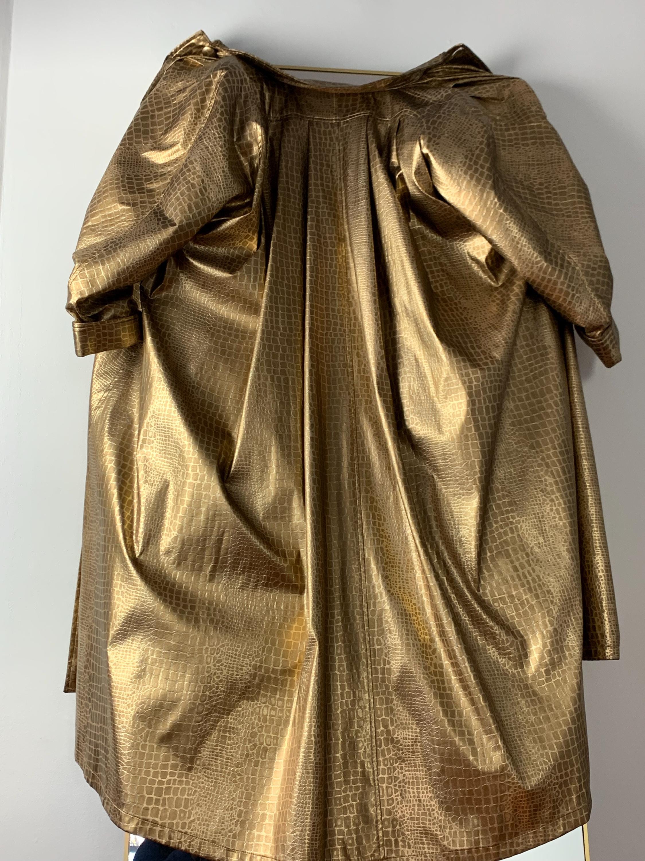 80s Long Gold Coat Metallic Faux Leather Snake Print Oversized Glam ...